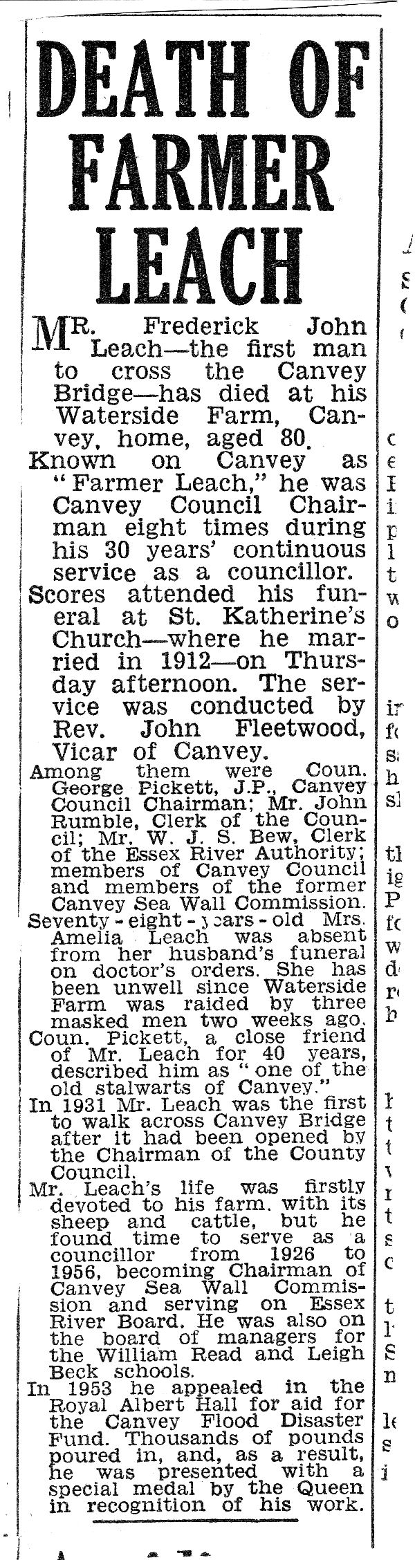 Death of Farmer Leach | Fred Leach, Frederick Leach | CanveyIsland.org